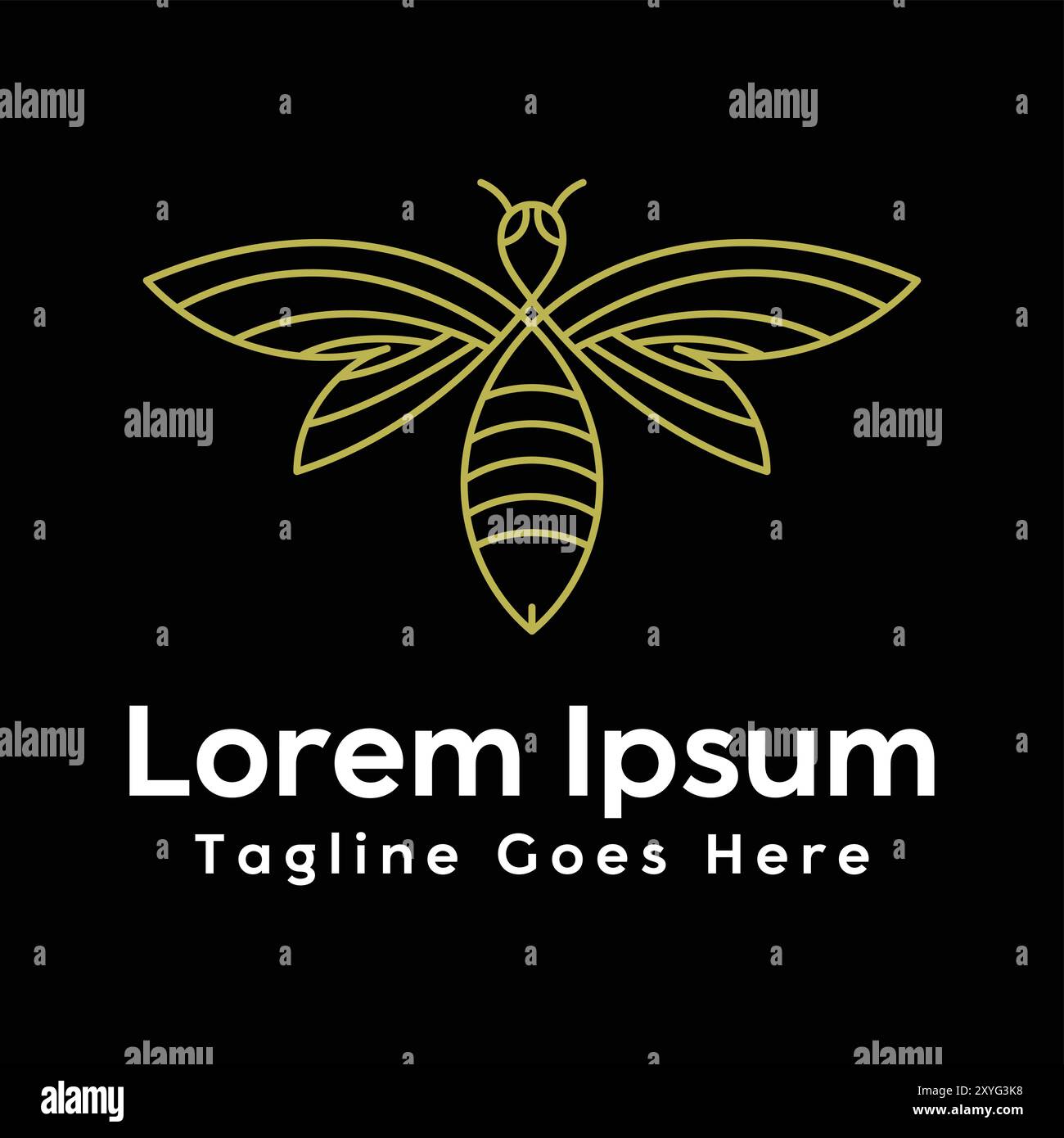 Simple Minimalist Elegant Golden Insect Honey Bee Line Outline Style ...