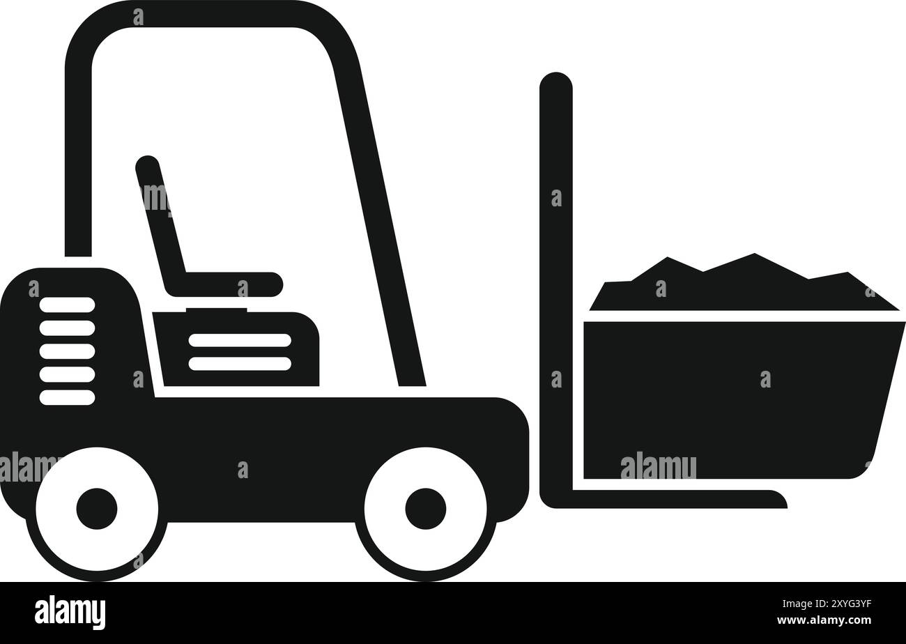 Black glyph icon of a forklift carrying a full bucket, a symbol of ...