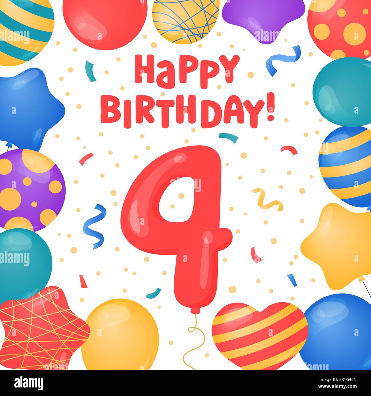 Happy Birthday 4 years card design. Fourth Birthday celebration. Vector ...