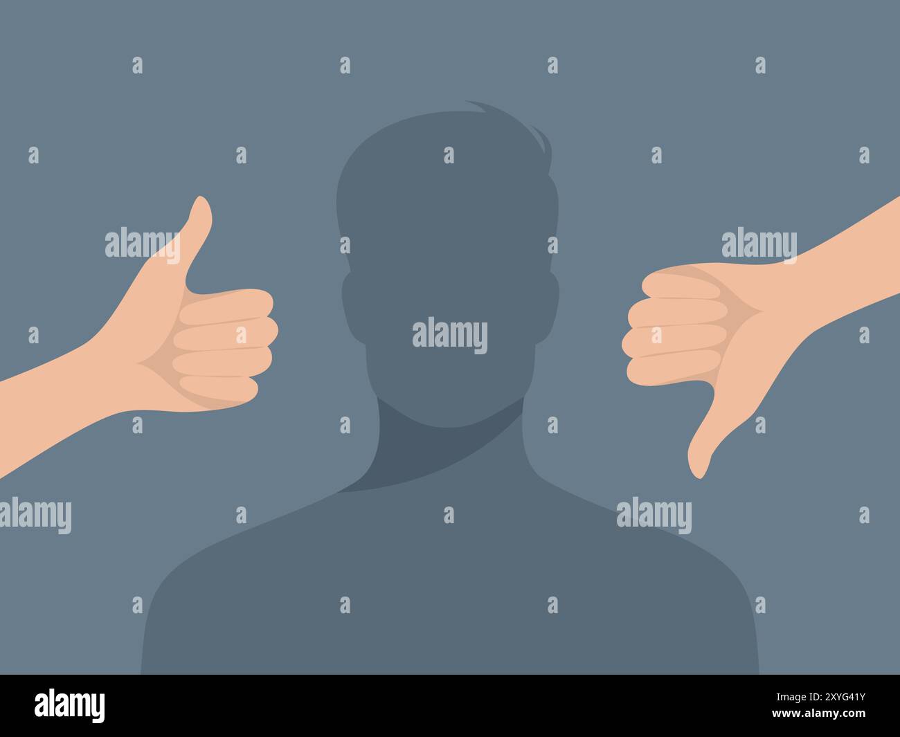 Human silhouette and two hands on sides showing like and dislike ...