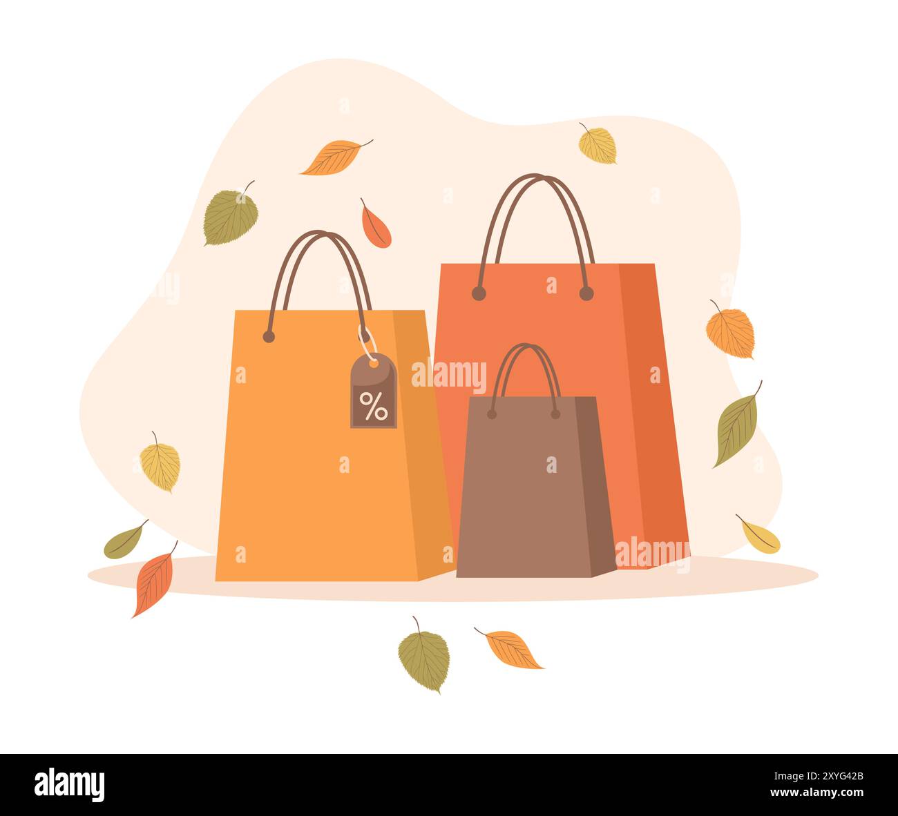 Shopping bags with falling autumn leaves around. Fall sale clip art ...
