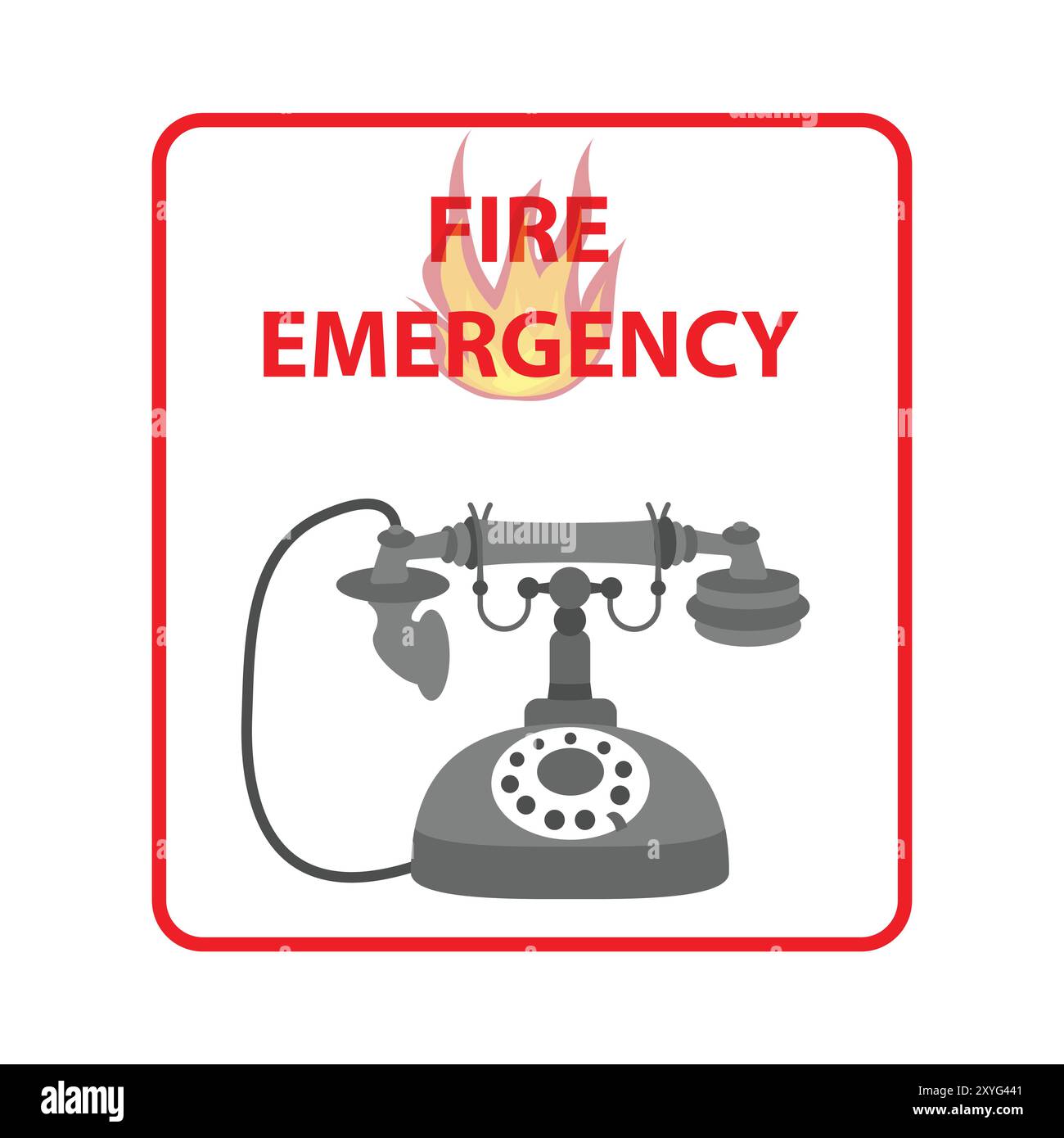 Vintage telephone with the text fire emergency and a flame Stock Vector ...