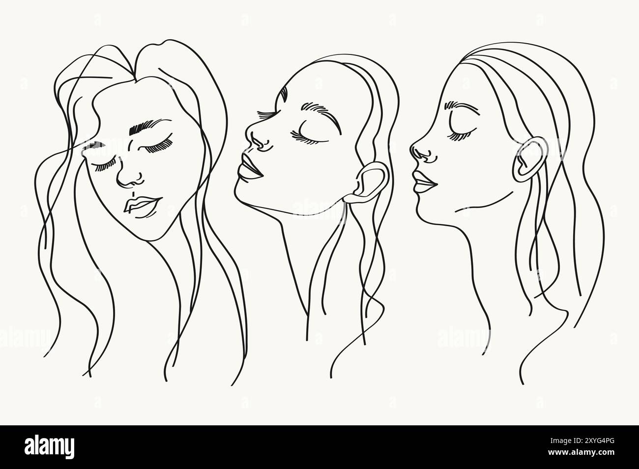 Set of outline portraits young women. Simple, minimalist vector ...