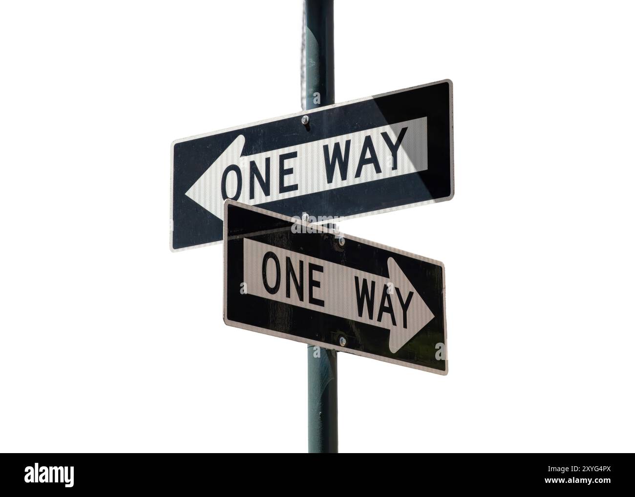 One way signs on a post isolated on white transparent, New York city ...