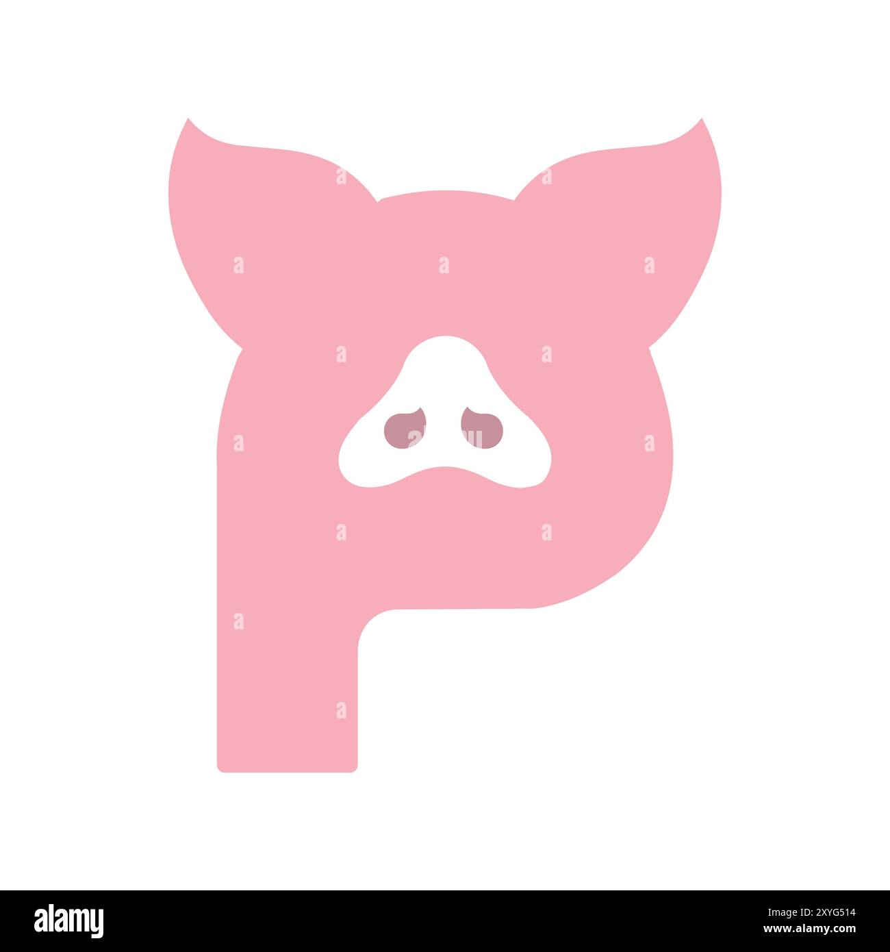 Simple Minimalist Initial Letter P for Pink Pig Icon Symbol Vector ...