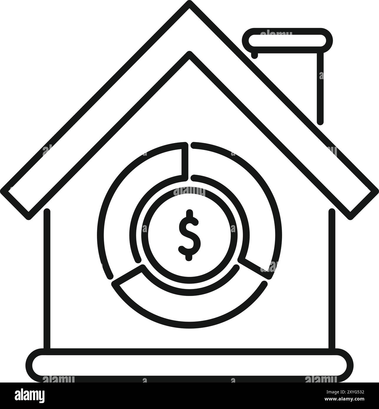 Line art icon of a house with a pie chart and a dollar sign, perfect ...