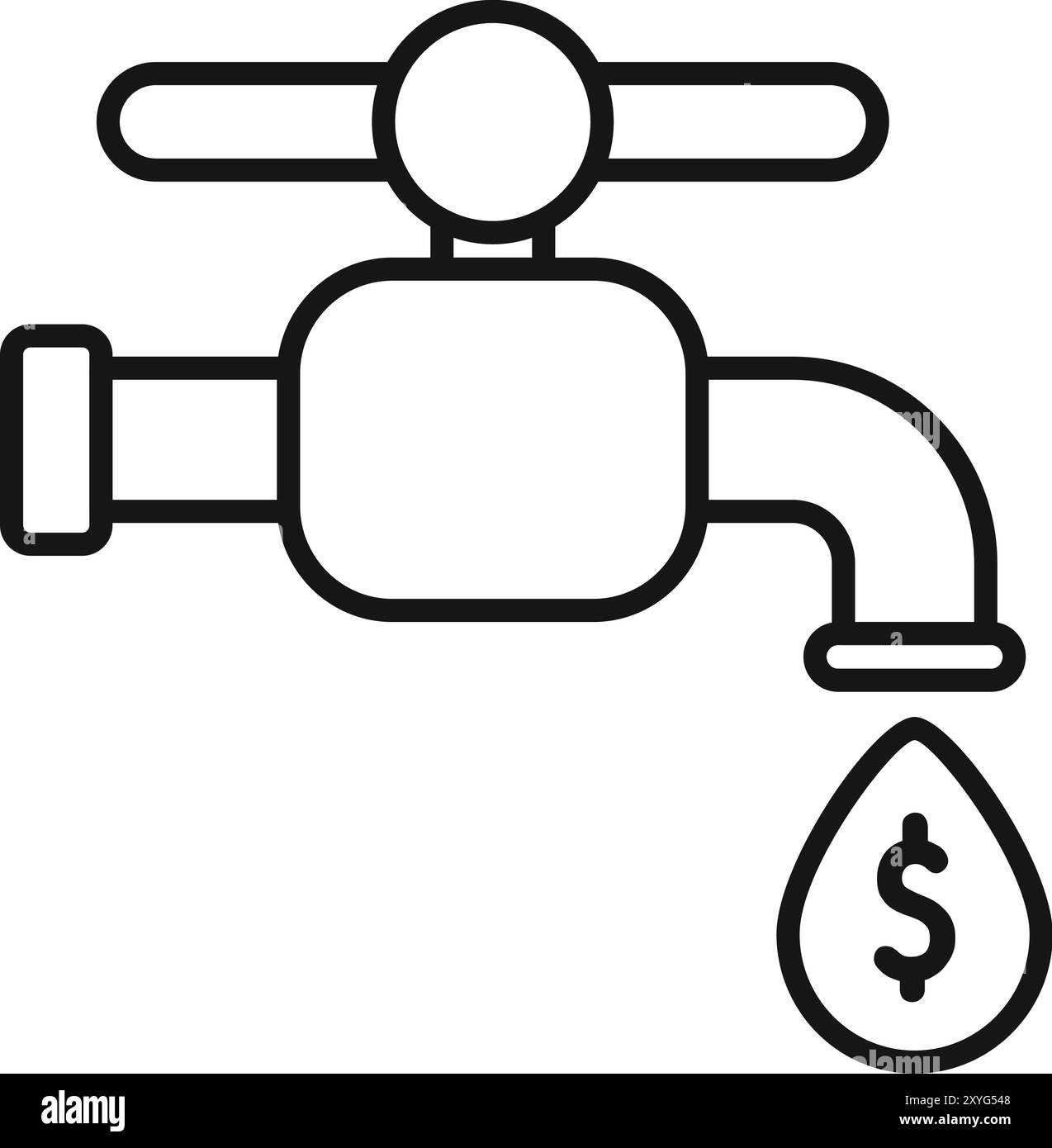 Water tap leaking money drop outline icon, water consumption payment ...