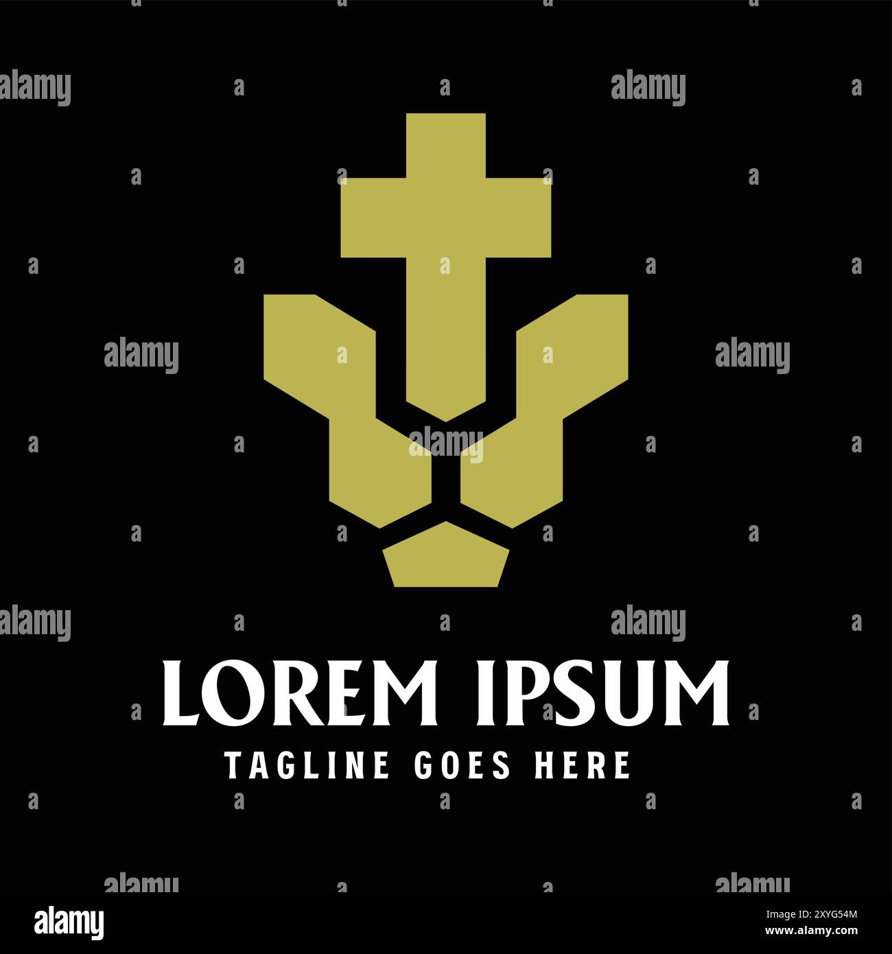 Lion Tiger Head Face with Christian Jesus Cross Icon Symbol for ...