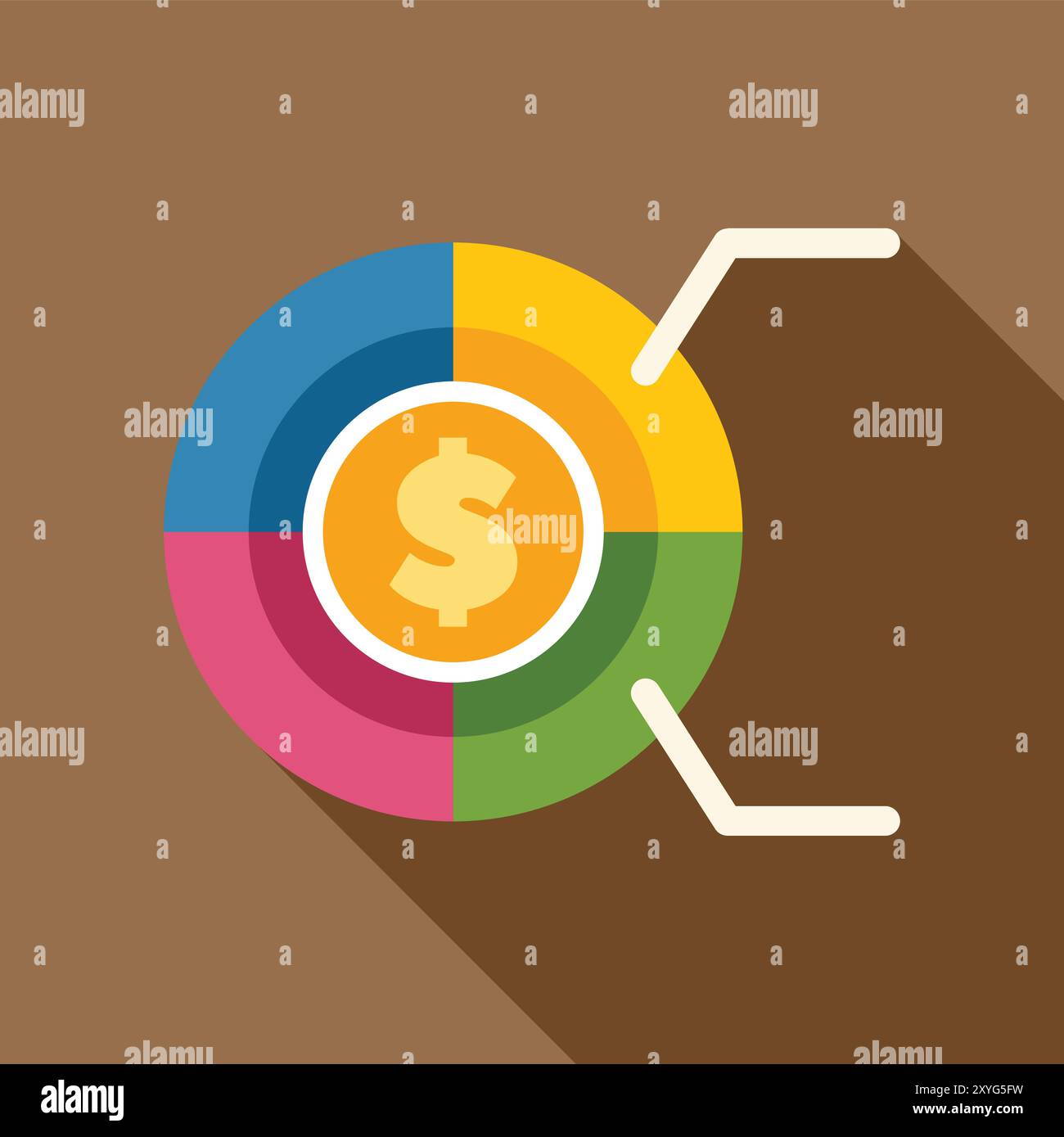 Colorful pie chart is showing market share with a dollar sign ...