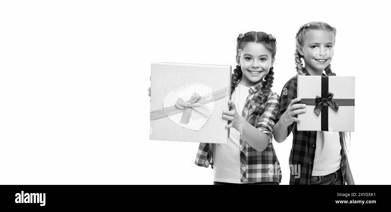 present to friend. present box from shopping. children girls with boxes ...