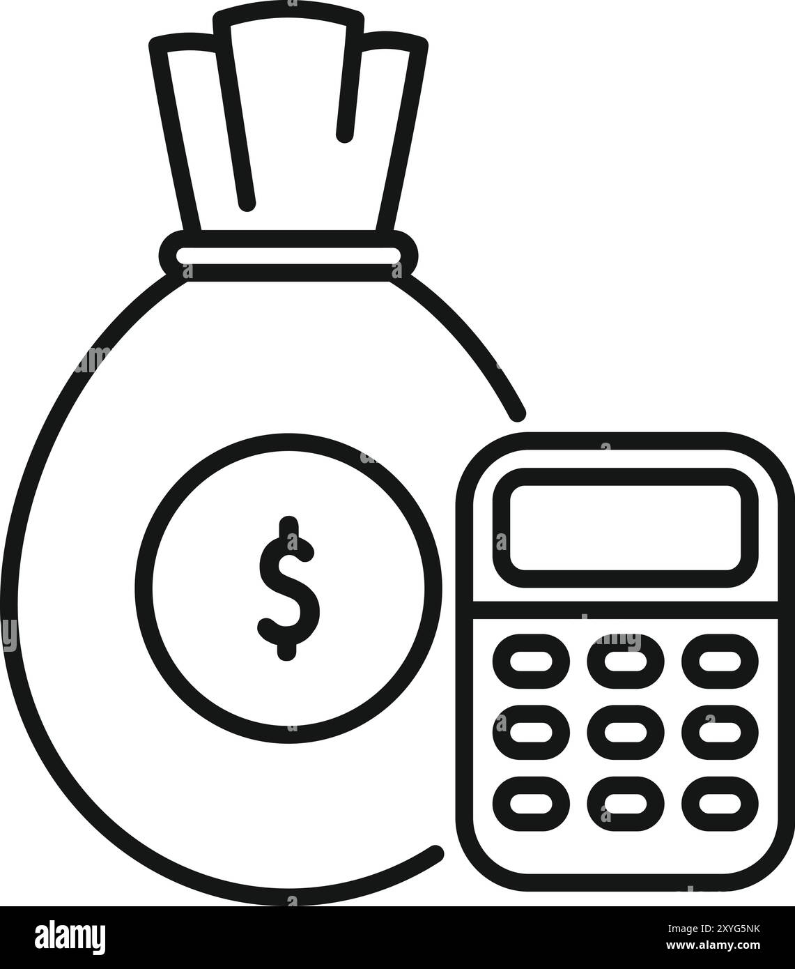 Line art vector icon of a money bag and a calculator representing the ...