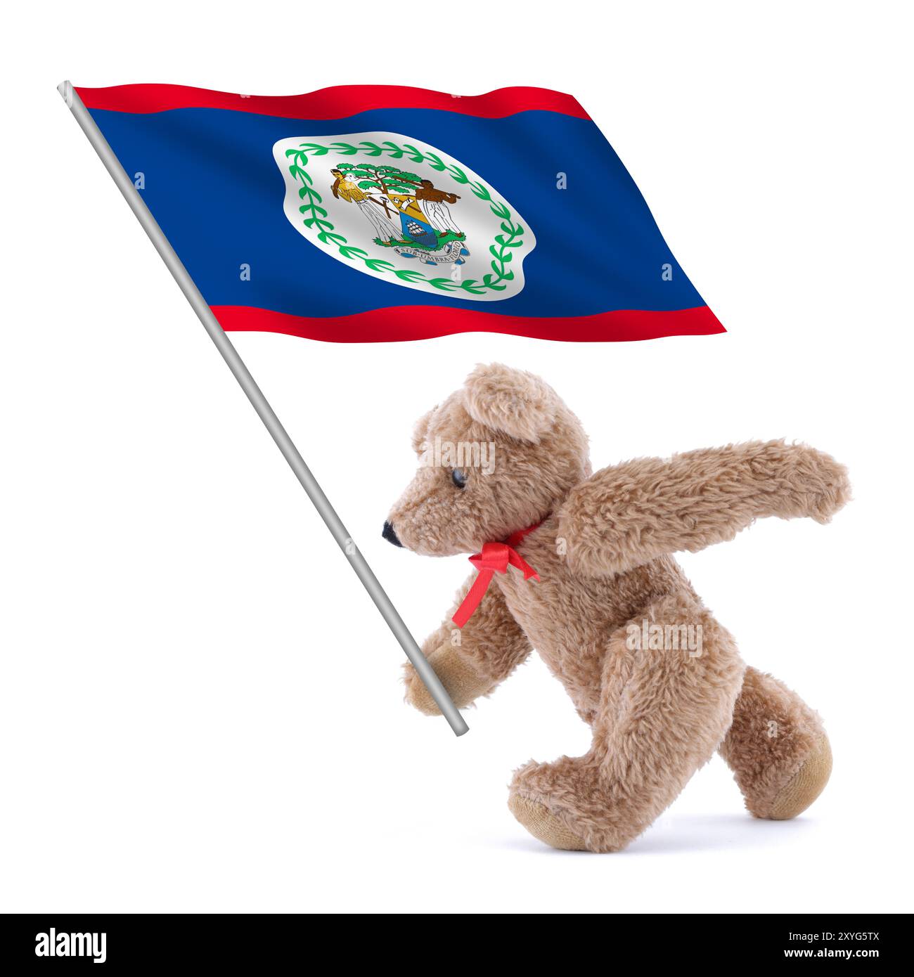 Belize flag being carried by a cute teddy bear Stock Photo - Alamy
