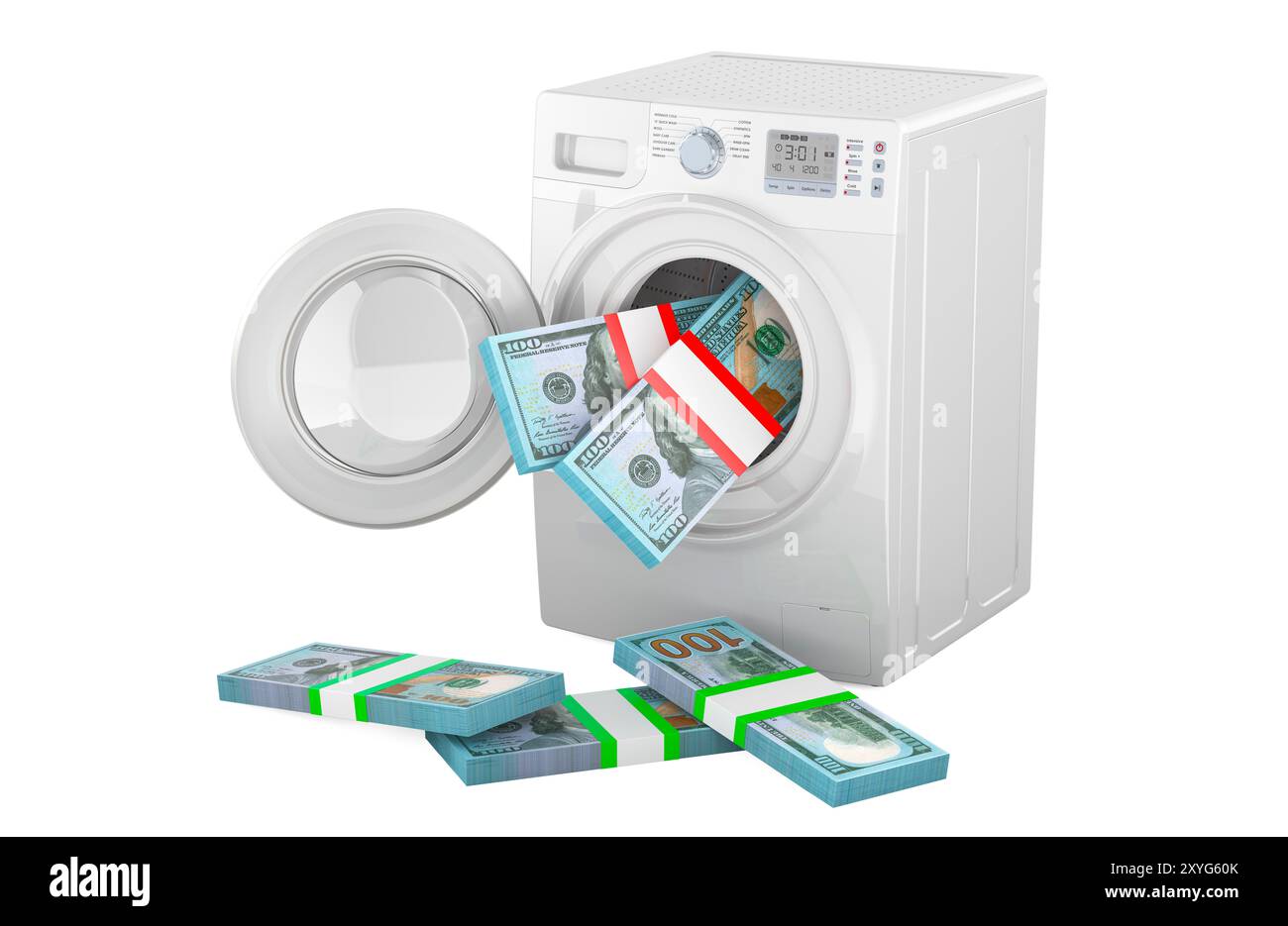 Money laundering, concept. Washing machine with dollar packs. 3D ...
