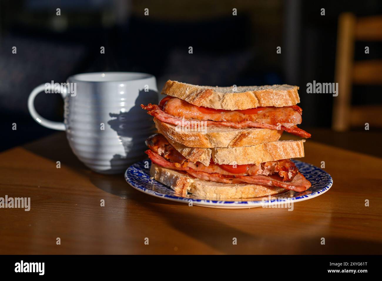 Sausage and Bacon Sandwich Stock Photo - Alamy