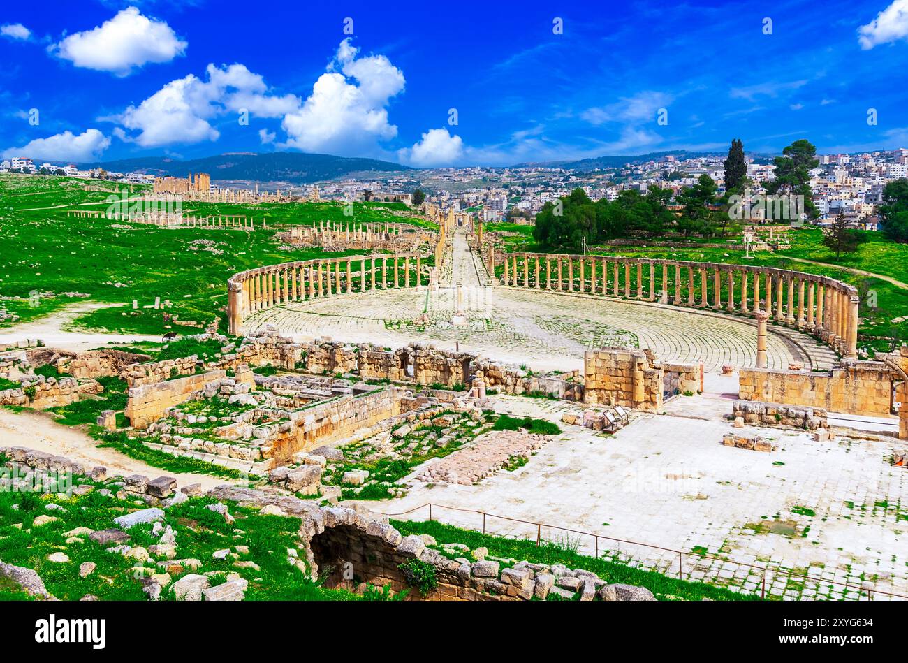 Jerash Archeological City, Jordan: Oval Forum and Cardo Maximus in the ...