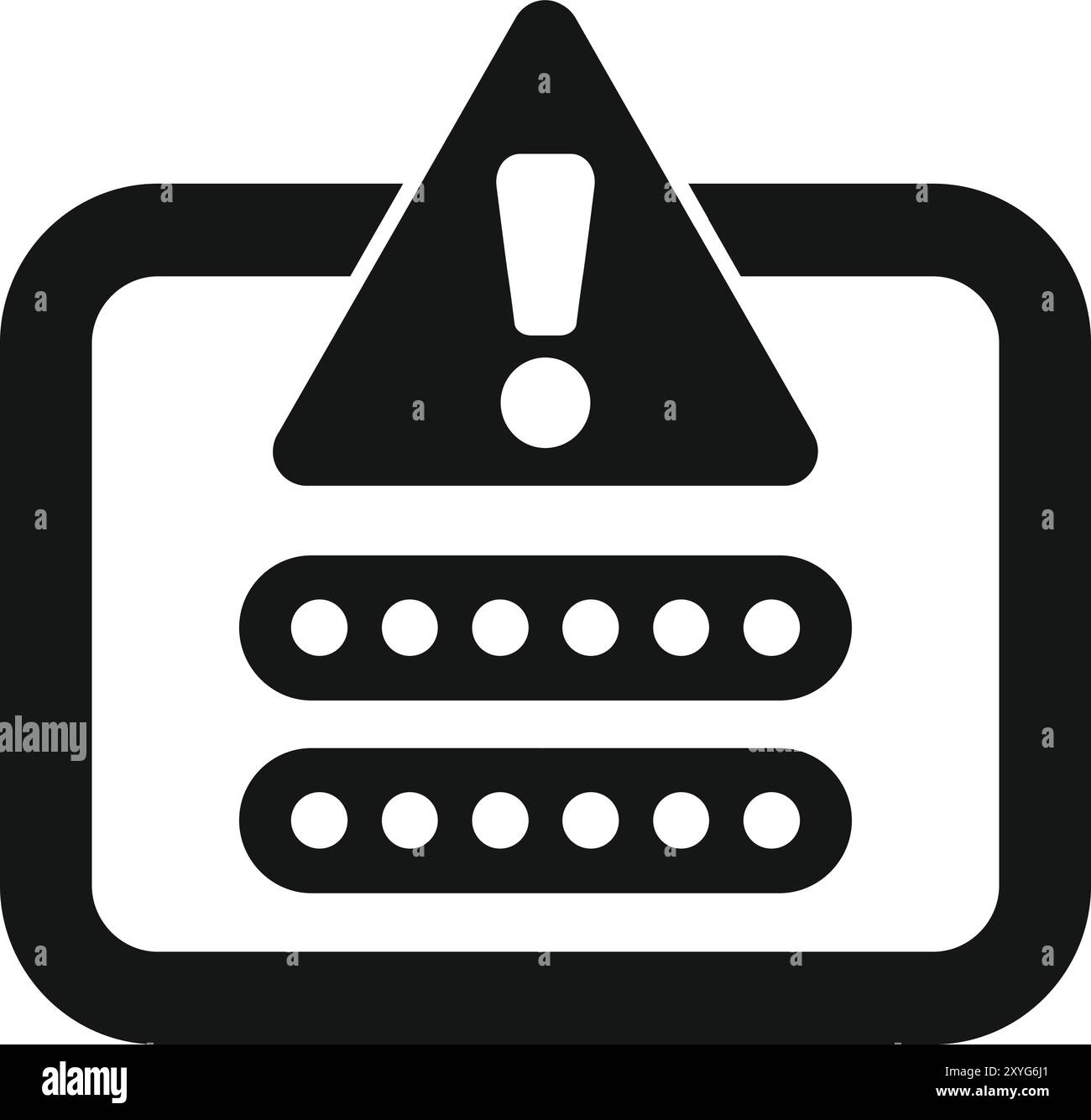 Black and white icon of a warning sign over a password form, indicating ...
