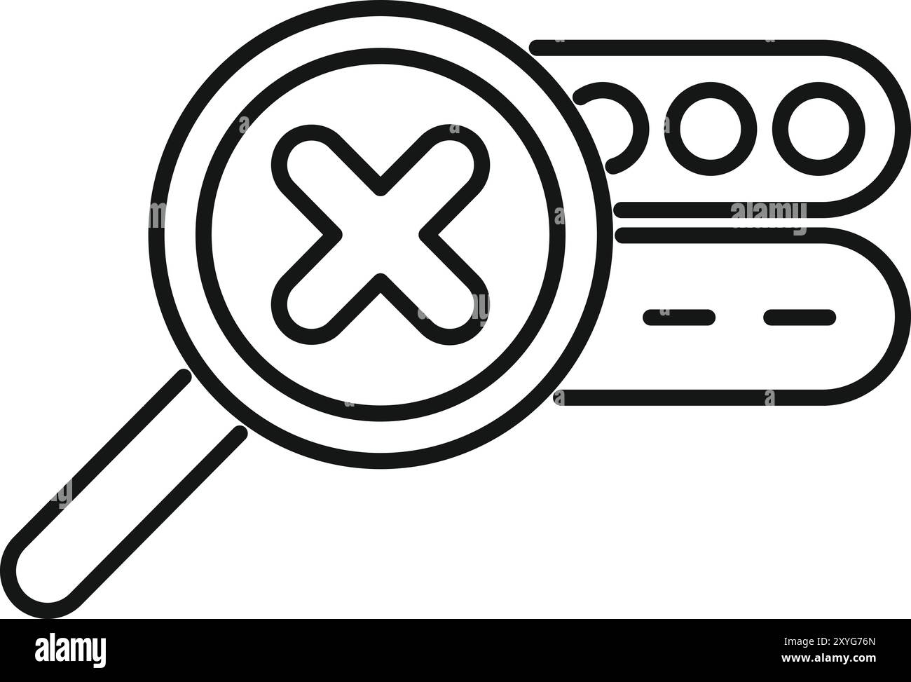 Simple Vector Icon Representing A Magnifying Glass Showing A Cross Mark Detecting A Database
