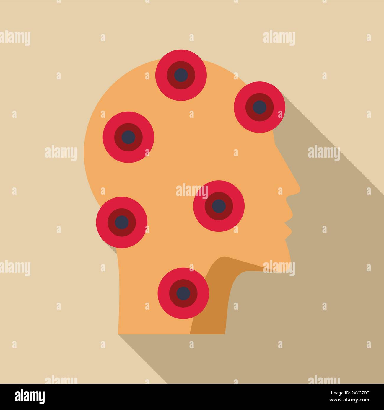 Abstract human head silhouette experiencing multiple pain points ...