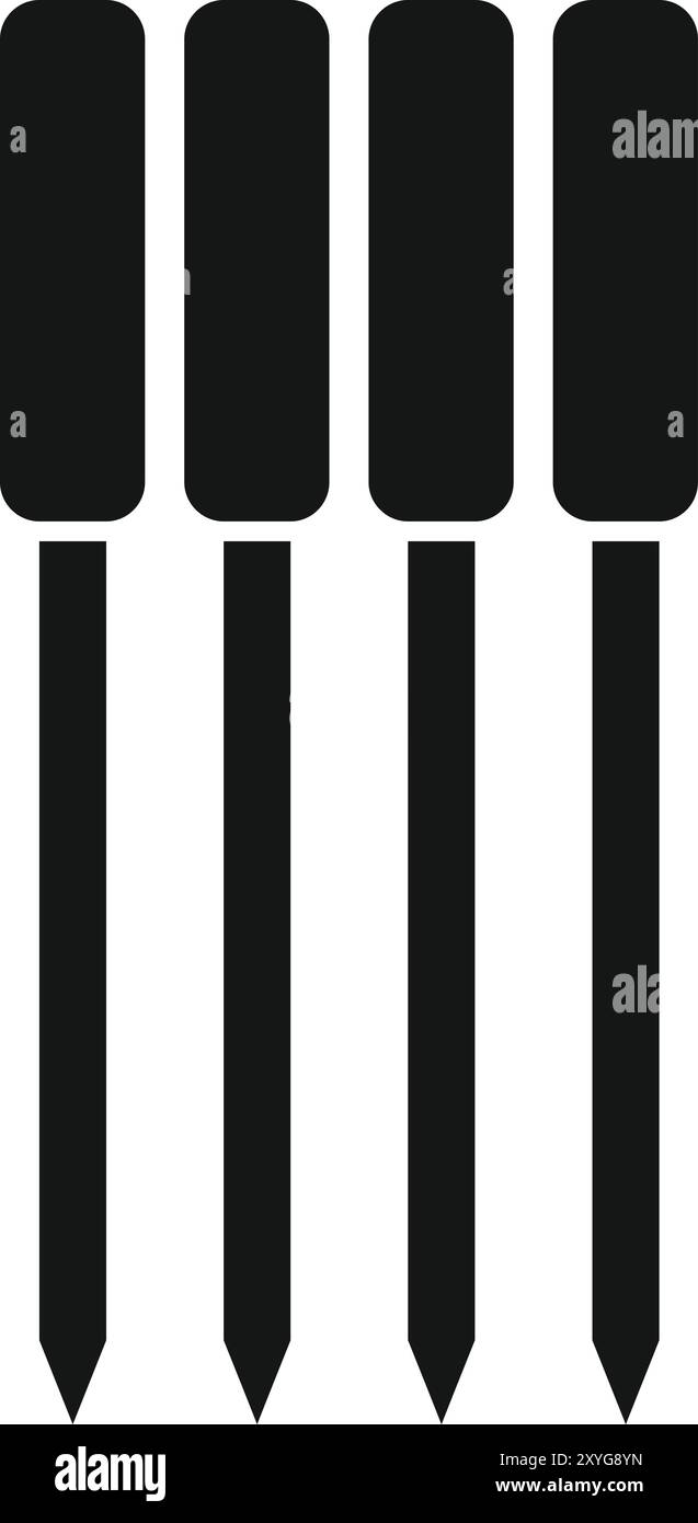 Black silhouette of four metal pointed rods isolated on a white ...