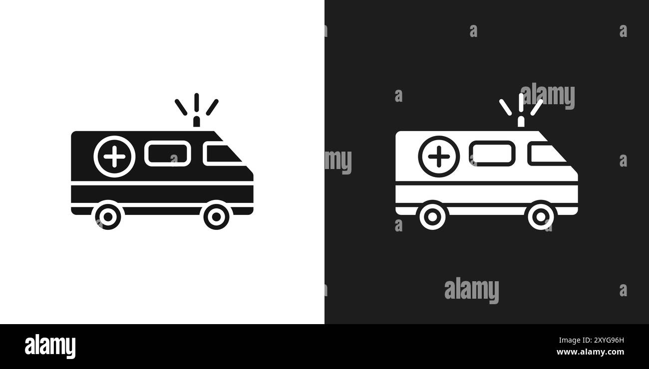 Ambulance icon logo sign vector outline in black and white color Stock ...