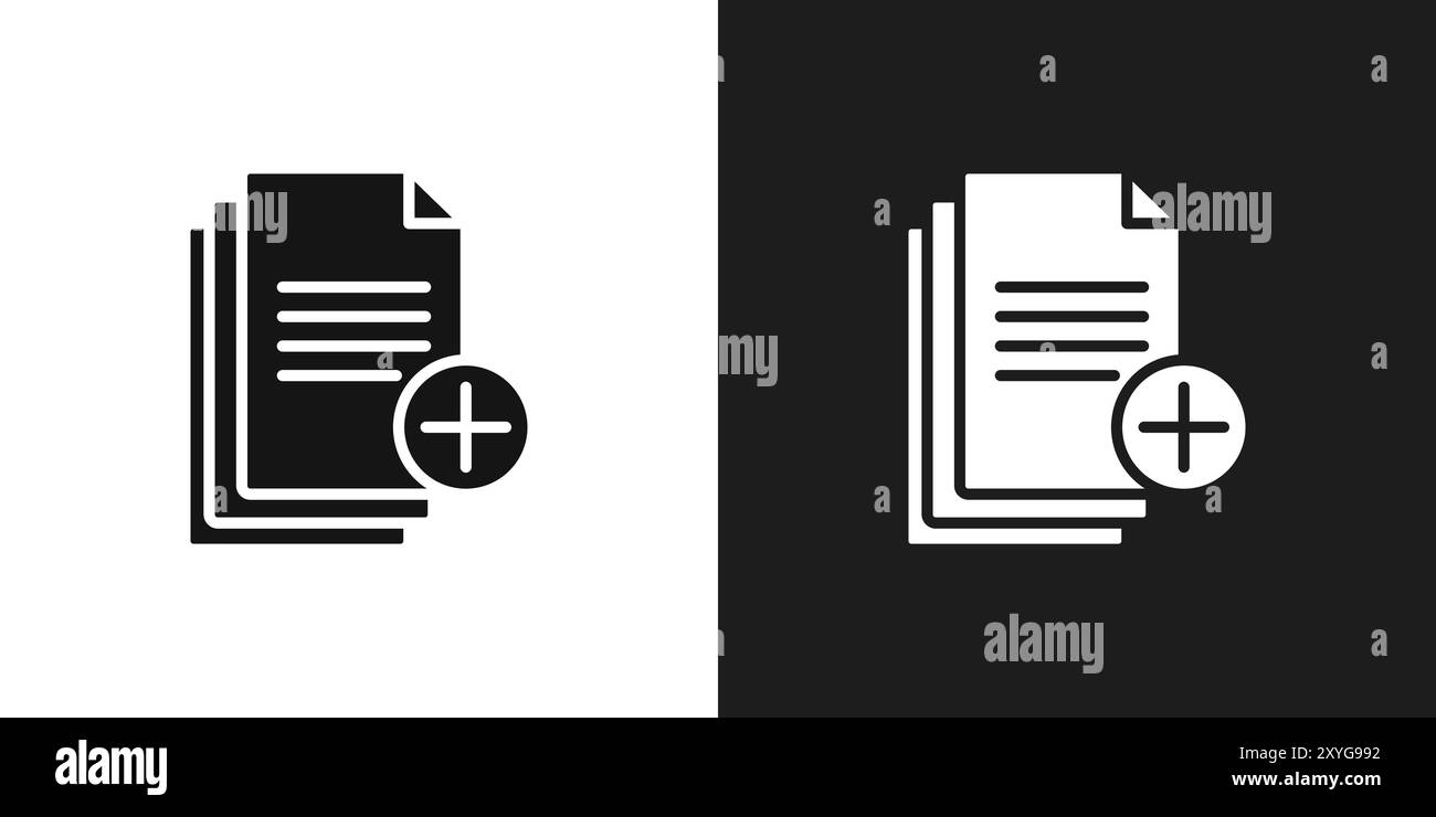 Add document icon logo sign vector outline in black and white color ...