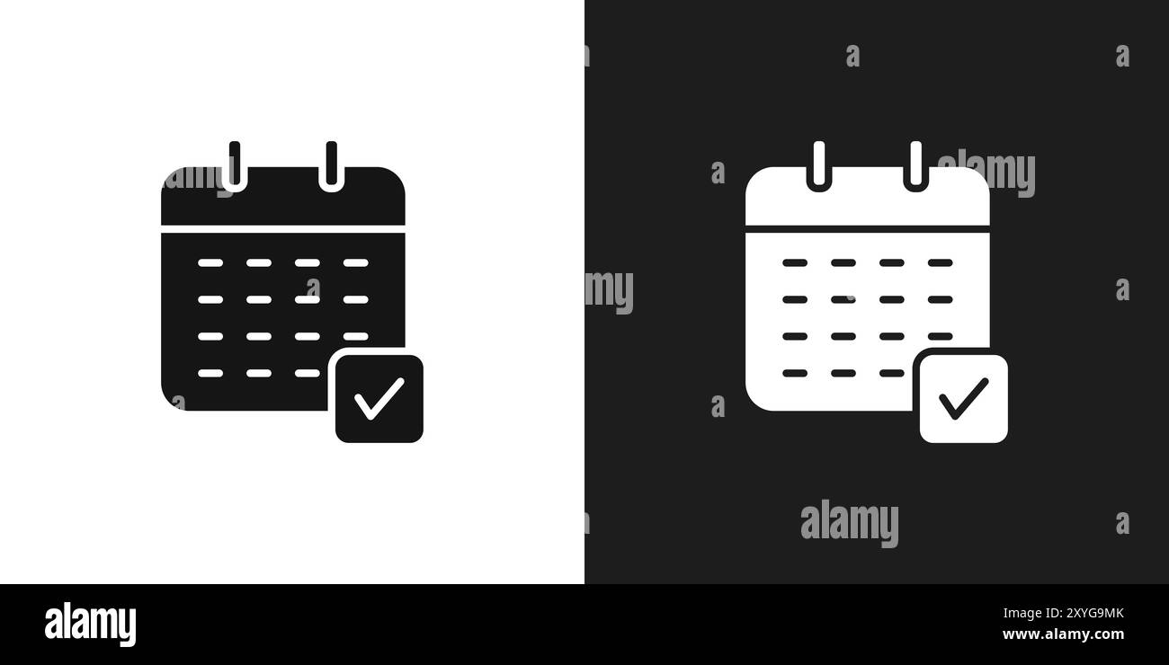 Calendar check icon logo sign vector outline in black and white color ...