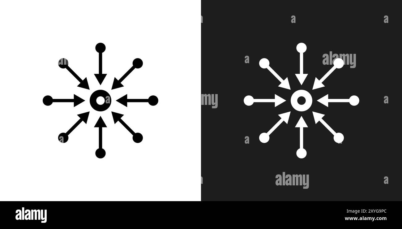 Centralized icon logo sign vector outline in black and white color ...