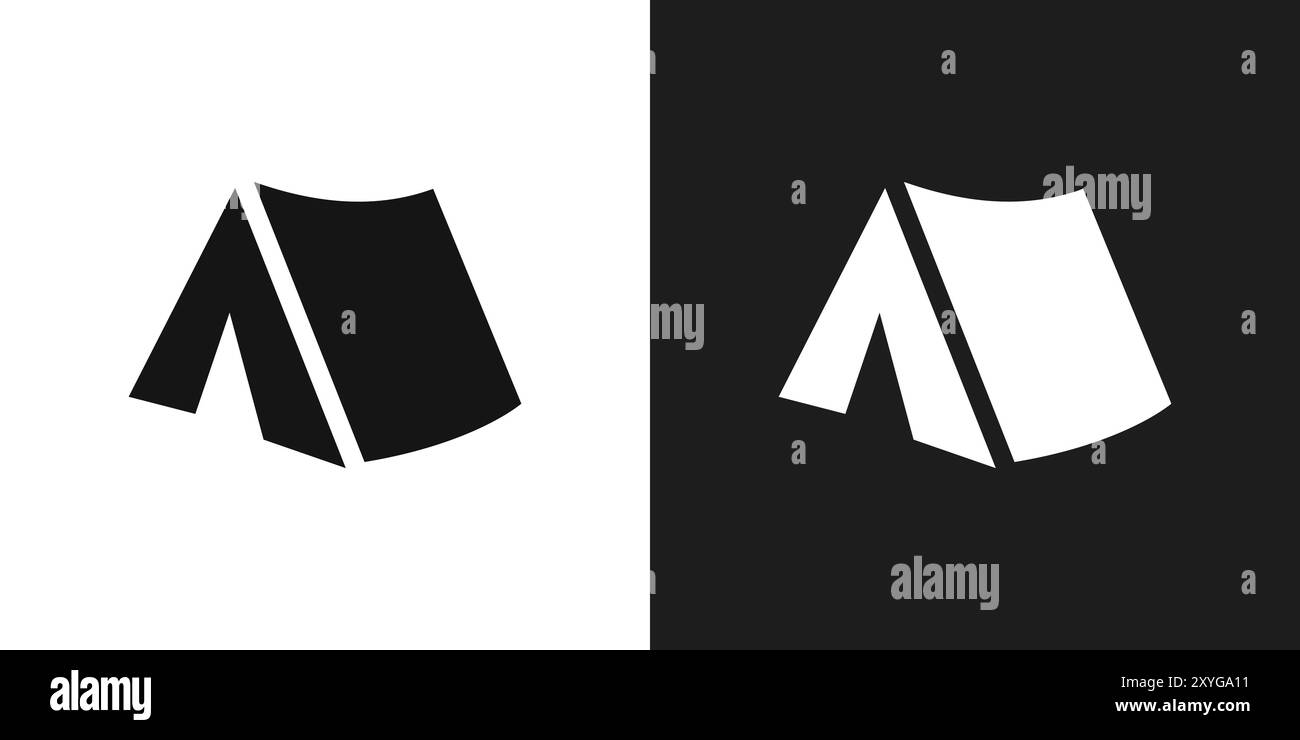 Camping icon logo sign vector outline in black and white color Stock ...