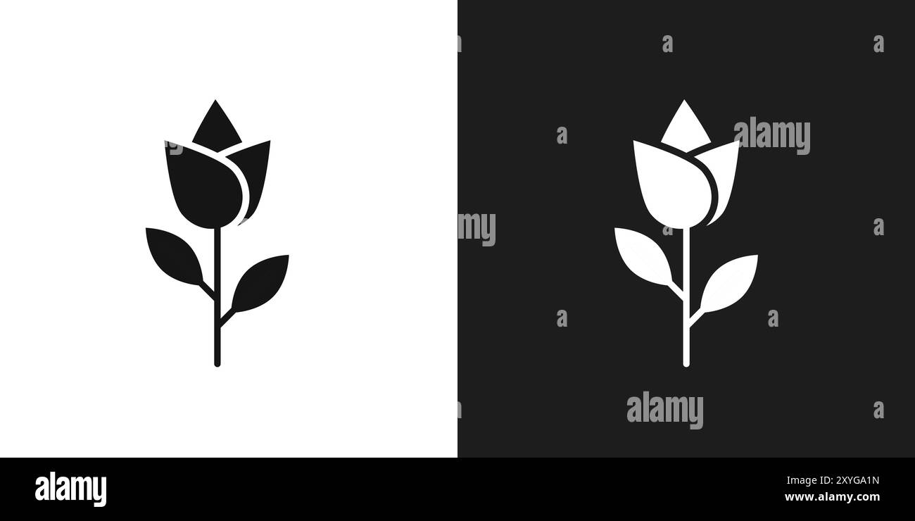 Flower tulip icon logo sign vector outline in black and white color ...