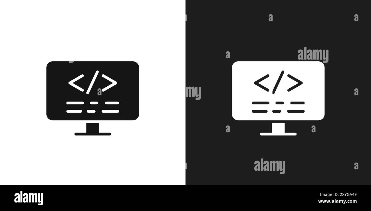 Display code icon logo sign vector outline in black and white color ...
