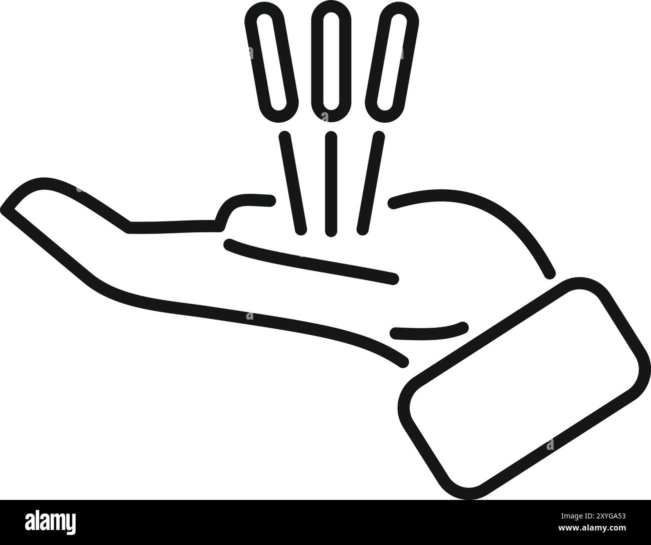 Simple line drawing of a hand holding acupuncture needles, representing ...