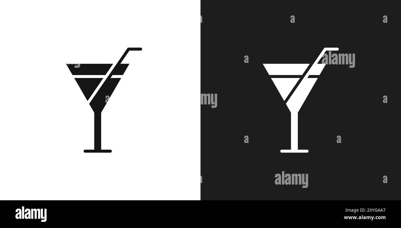 Cocktail icon logo sign vector outline in black and white color Stock ...