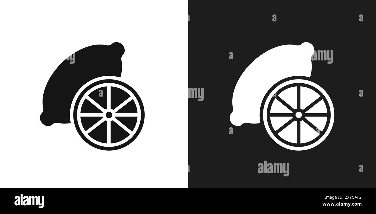 Lemon icon logo sign vector outline in black and white color Stock ...