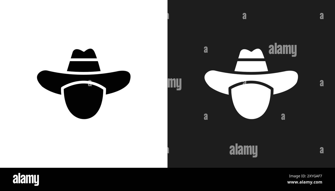 Cowboy icon logo sign vector outline in black and white color Stock ...