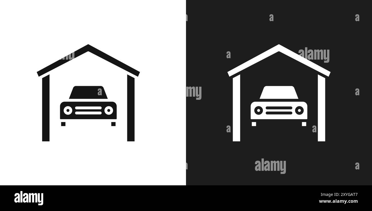 Garage car icon logo sign vector outline in black and white color Stock ...