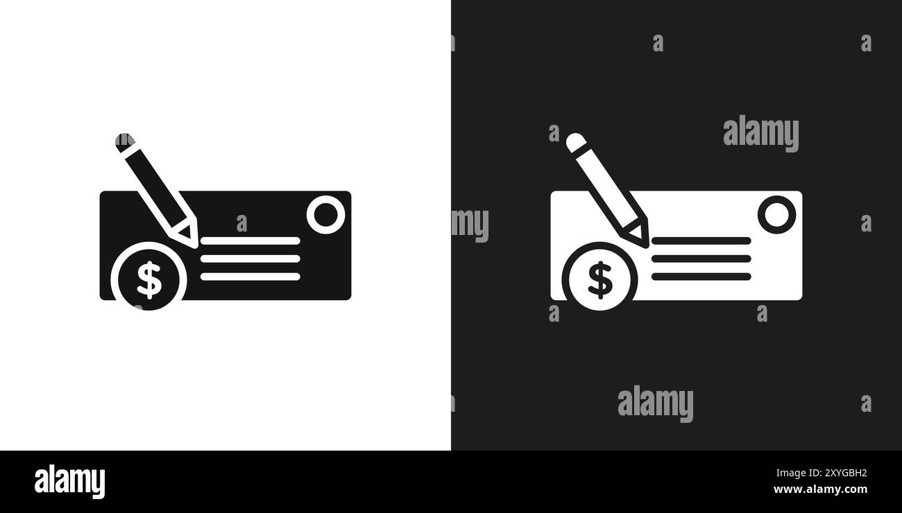 Money check icon logo sign vector outline in black and white color ...
