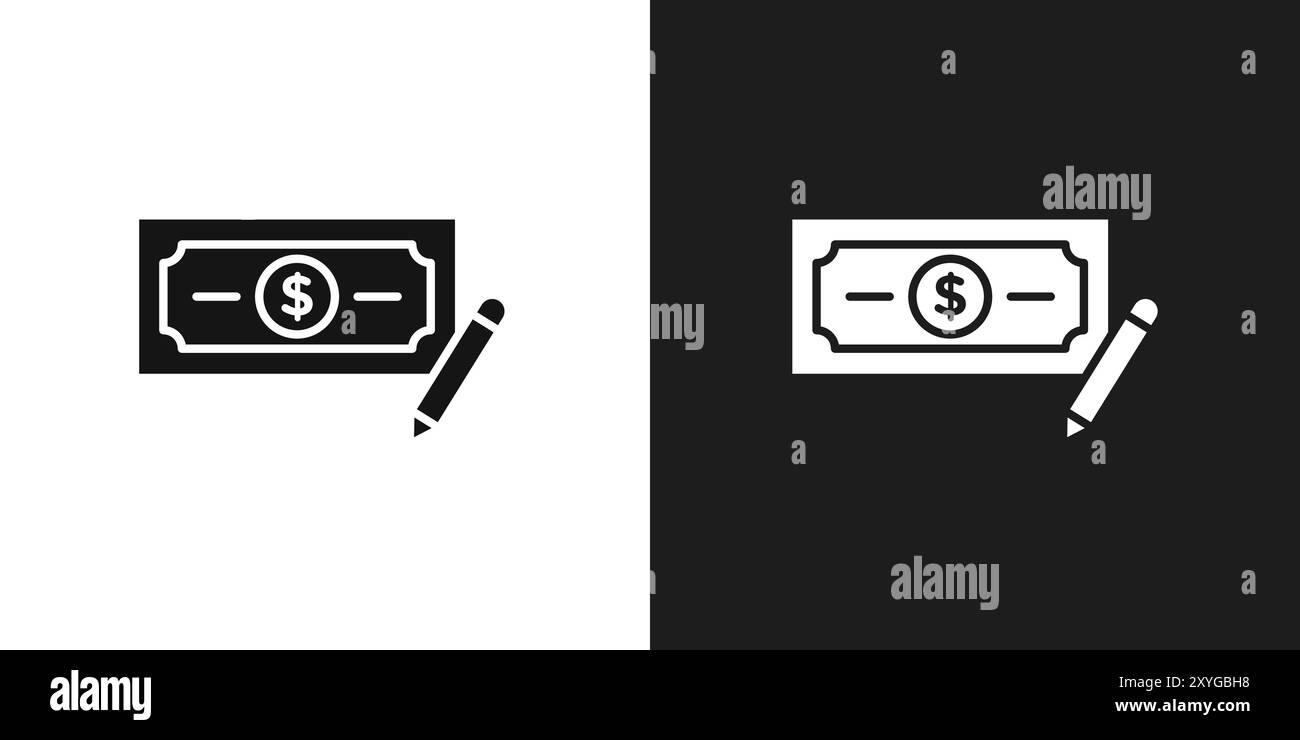 Money check icon logo sign vector outline in black and white color ...