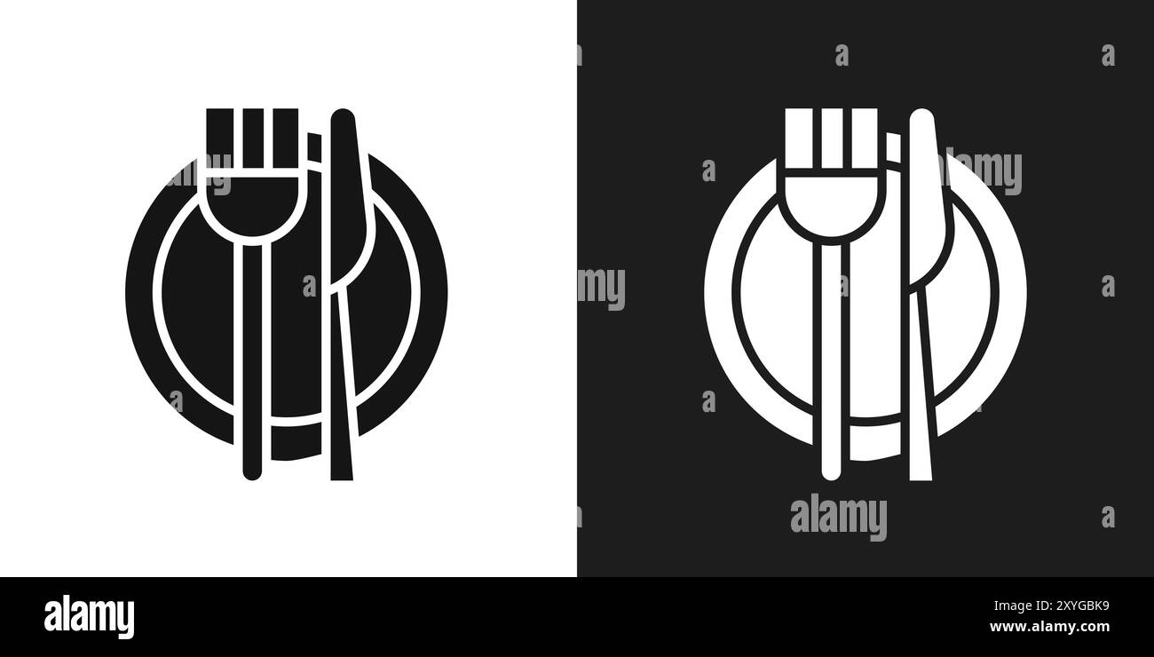 Restaurant icon logo sign vector outline in black and white color Stock ...
