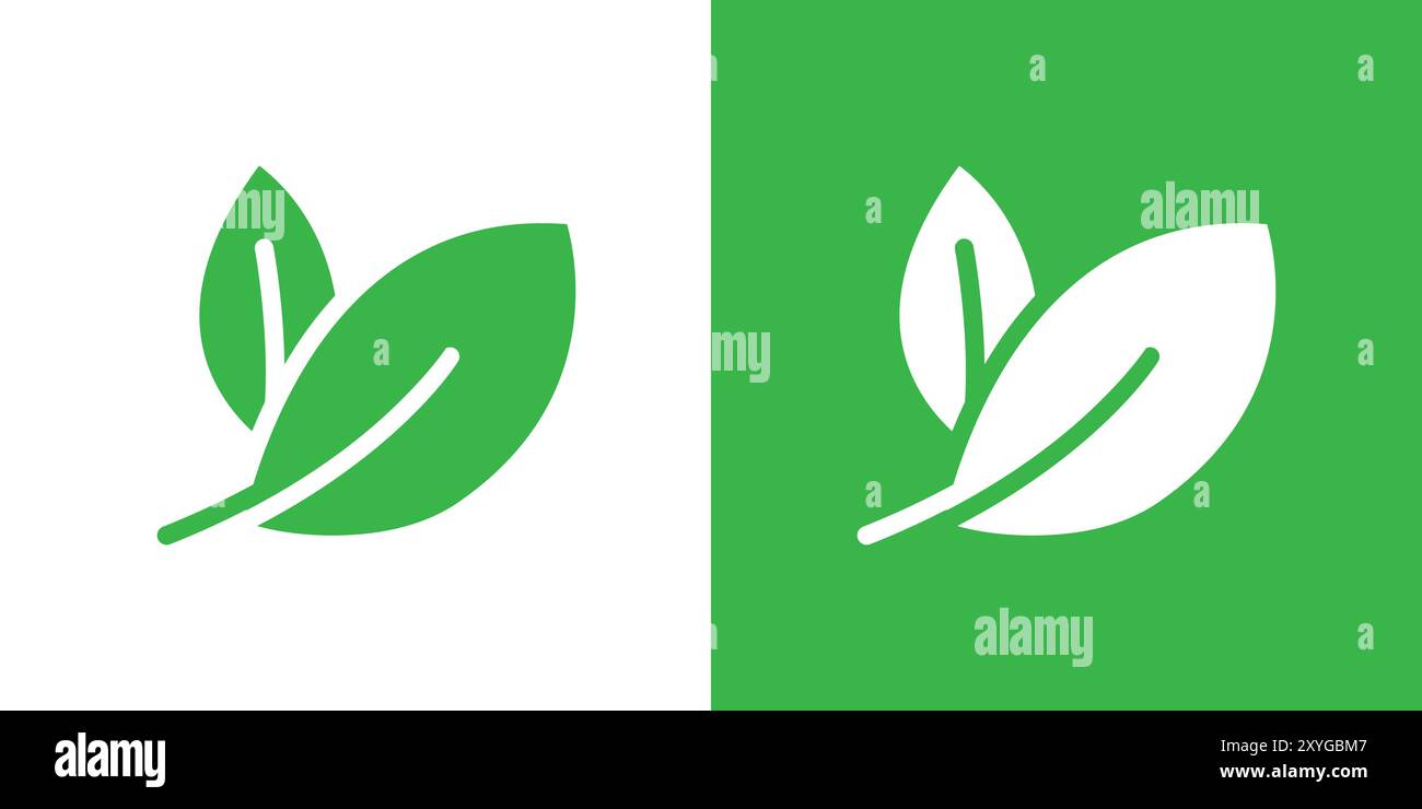 Leaf icon logo sign vector outline in black and white color Stock ...