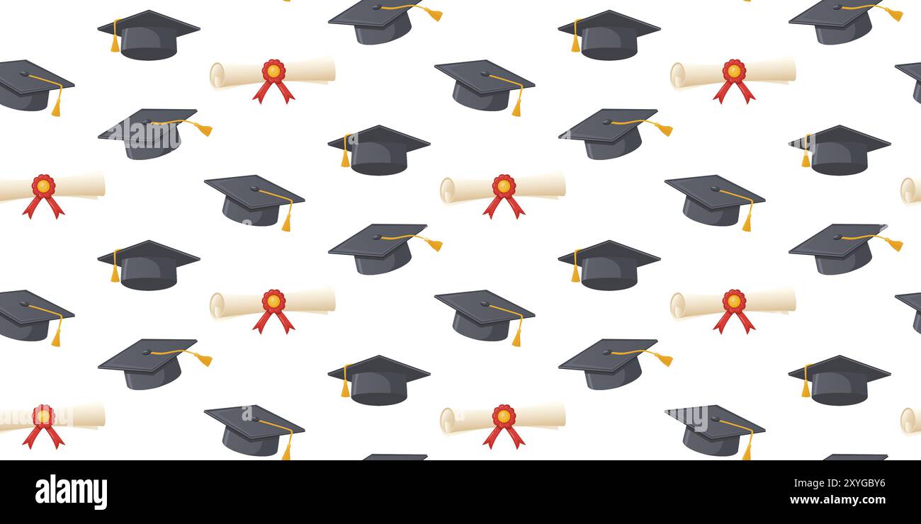 Seamless pattern with graduation caps and diplomas on a white ...