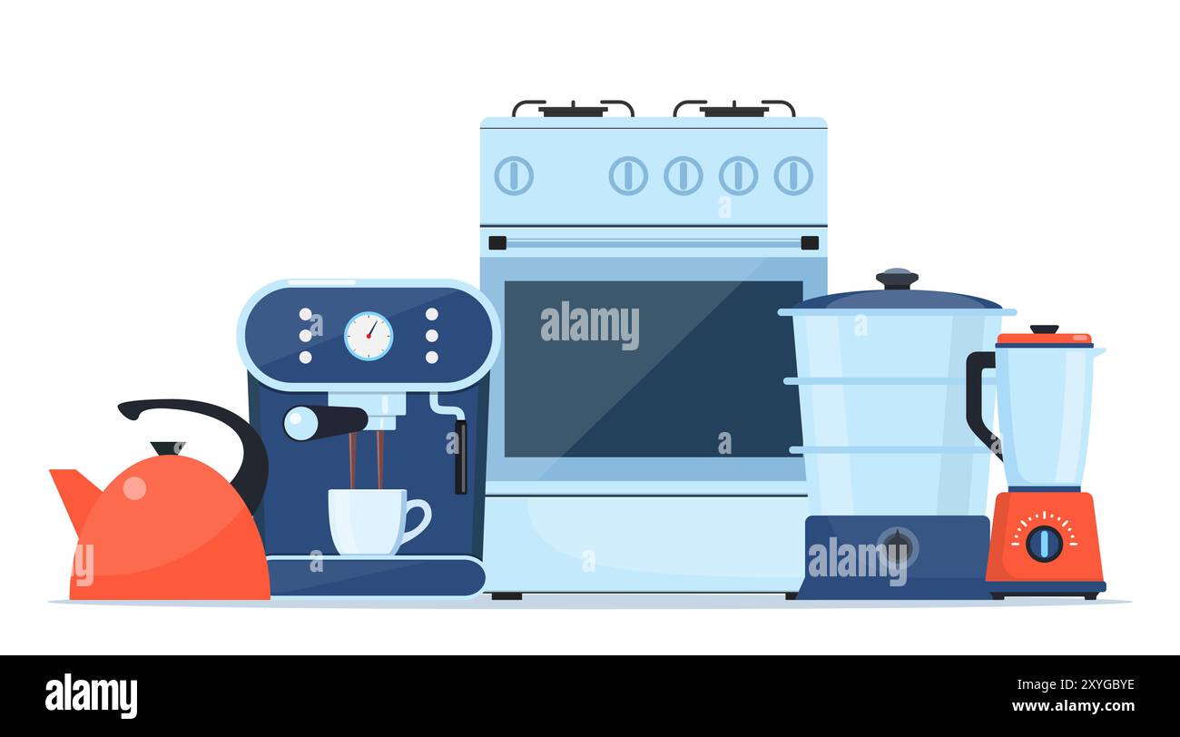 Household electric devices composition. Home appliance set. Domestic ...