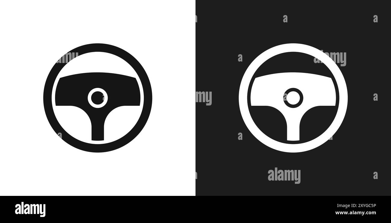 Steering wheel icon logo sign vector outline in black and white color ...