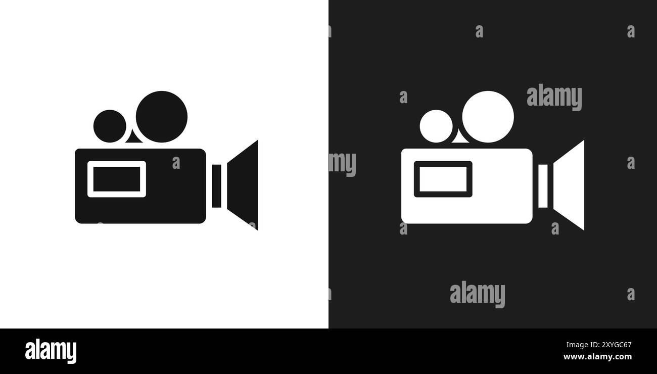 Video camera icon logo sign vector outline in black and white color ...