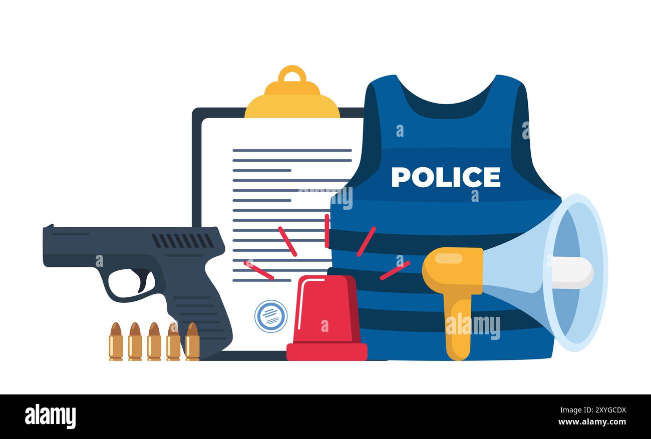 Police professional equipment for pursue and capture a criminal. Police ...