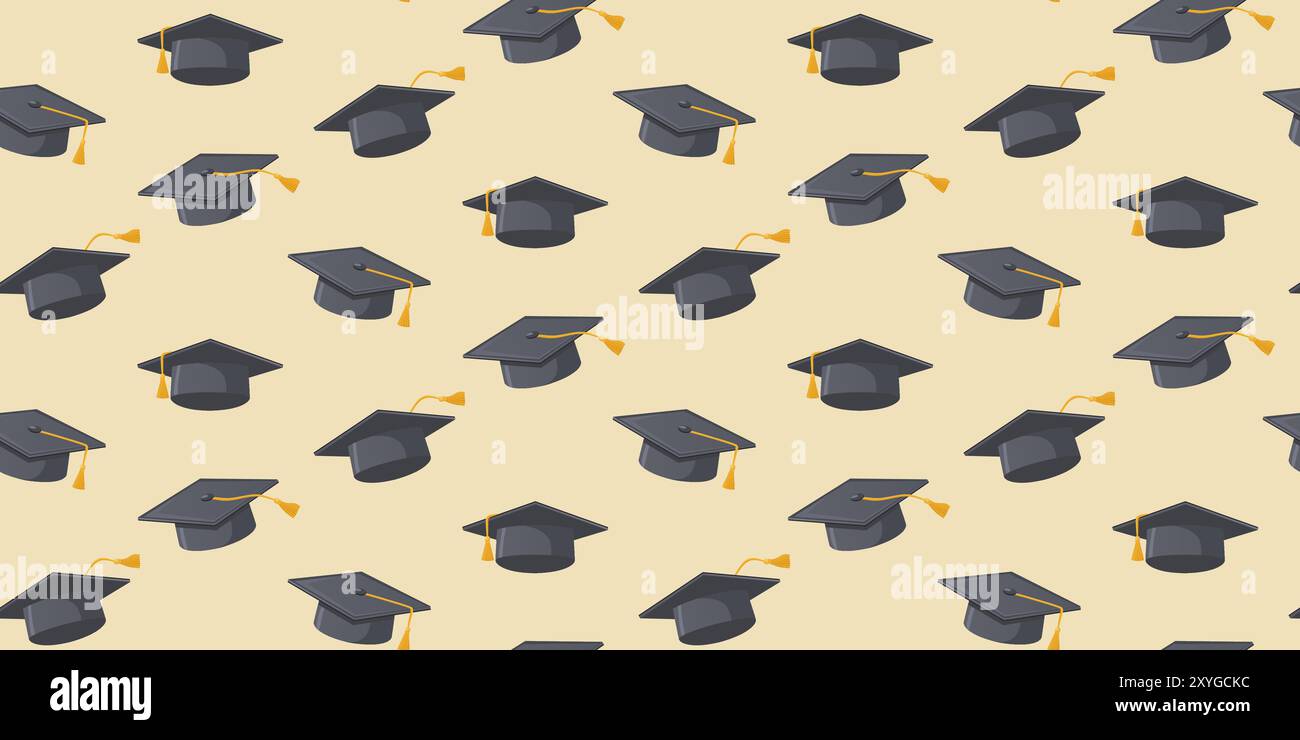 Pattern with graduate caps on a beige background. Seamless pattern with ...