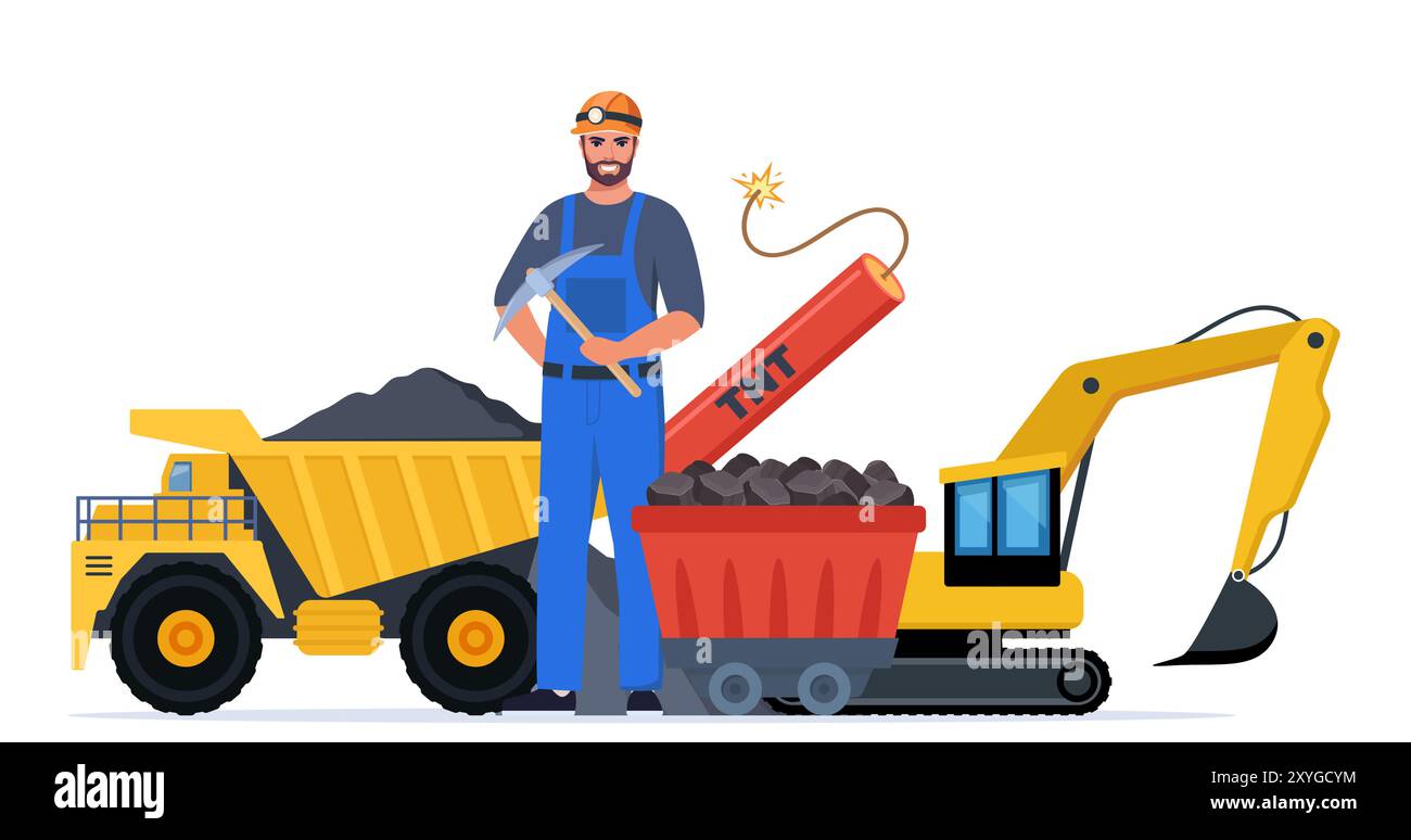 Mining coal industry icons composition. Tools and equipment for ...