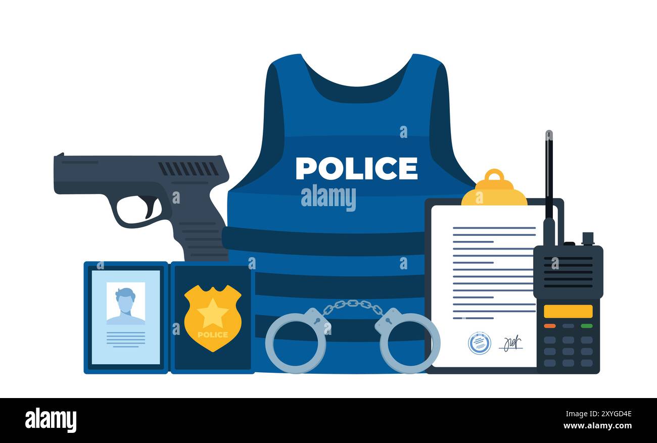 Police professional equipment for pursue and capture a criminal. Police ...