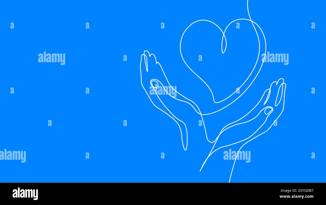 Fundraising giving heart symbol money hand. Continuous one line draw ...