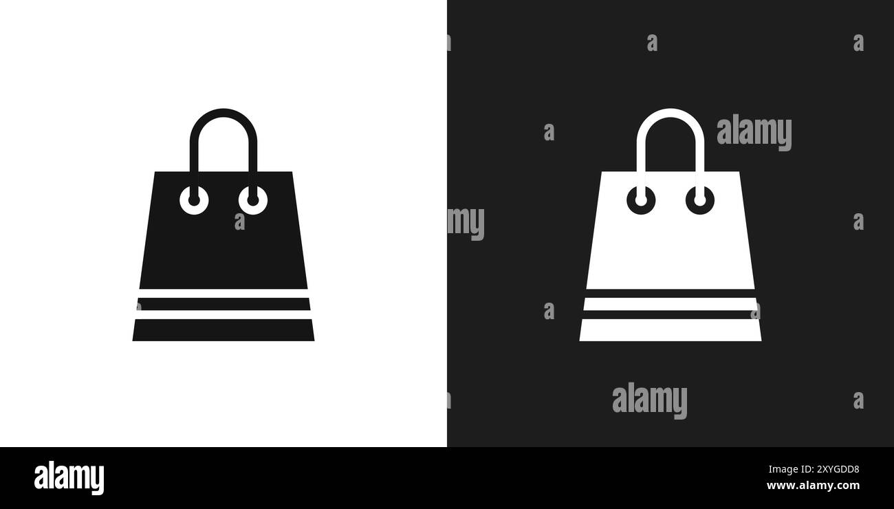 Shopping bag icon logo sign vector outline in black and white color ...