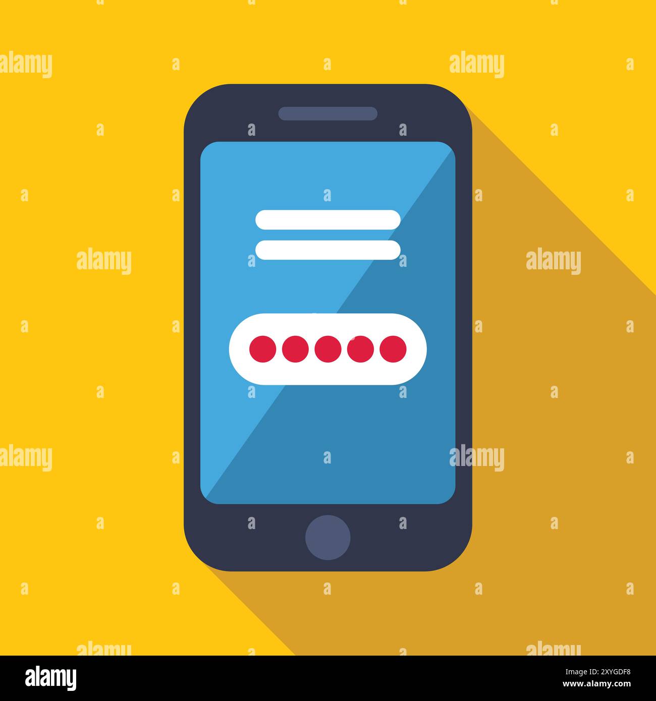 Smartphone showing password protecting screen with red dots on yellow ...